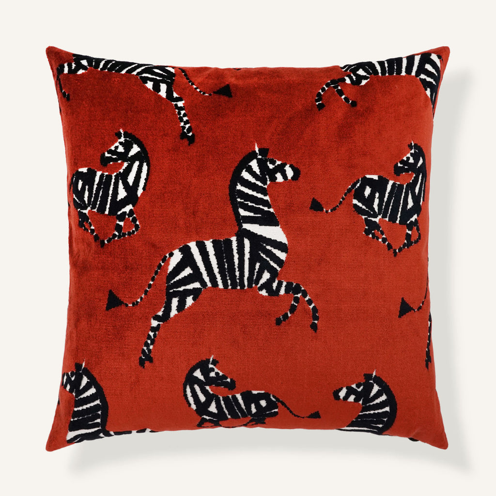 Luxurious Handmade Velvet Red Zebra Throw Pillow | Herd / Ruby – Floof